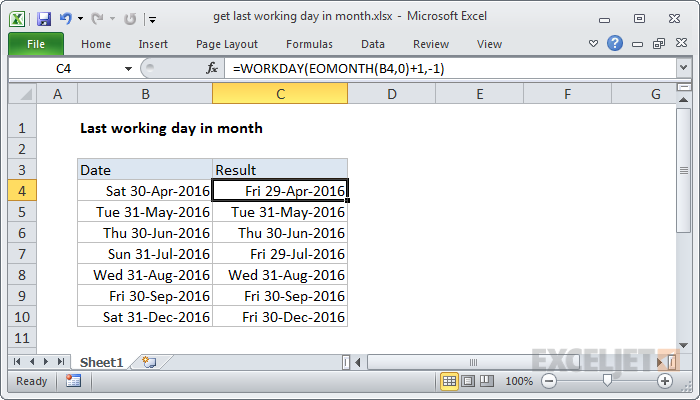 Get Last Working Day In Month Excel Formula Exceljet
